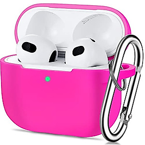 MHYALUDO AirPods 3 Case Cover, Soft Silicone Protective Case Skin for Airpods 3rd Generation 2021 Charging Case with Keychain，Front LED Visible-Rose Pink