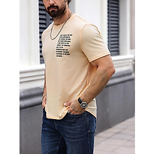 SOLY HUX Men's Graphic Tees Vintage T-Shirts Curved Hem Short Sleeve Crewneck Casual Trendy T Shirts Khaki Slogan Graphic S