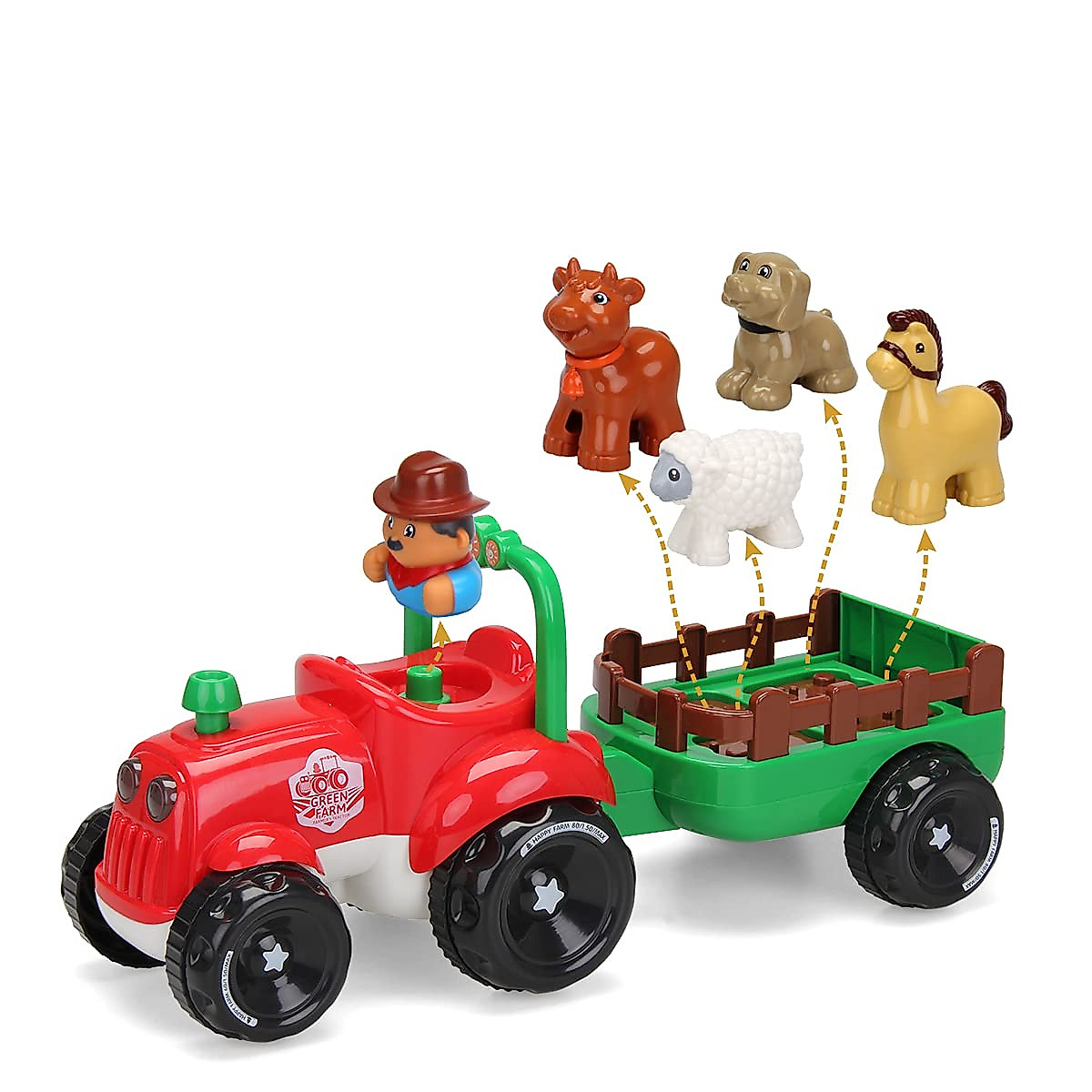 INTMEDIC Farm Tractor Toy with Detachable Farmer and Animals Figures, Preschool Musical Toys with Light&Sound Effect, Gifts for Kids Boys Girls Toddlers, Age 3,4,5,6 Years Old