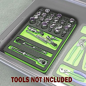 Polar Whale Tool Drawer Organizer Socket Holder Insert Green and Black Durable Foam Strong Tray 15 x 10 Inches Holds 30 Sockets and More Fits Craftsman Husky Kobalt Milwaukee and Many Others