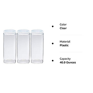 Silicook Clear Plastic Jar, Set of 3-40oz, Square Shaped, Transparent, Food Storage Container, Kitchen & Household Organization for Dry goods, Spices, Vegetables, Ingredients and More