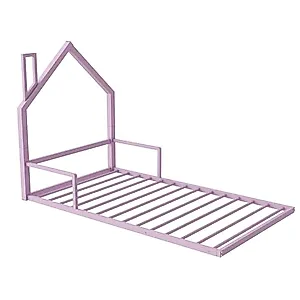 LostCat Twin Size Floor Bed Frame, Metal Montessori Floor Bed Frame for Kids Girls Boys, Twin Montessori Floor Bed with Slat Support, No Box Spring Needed, Pink