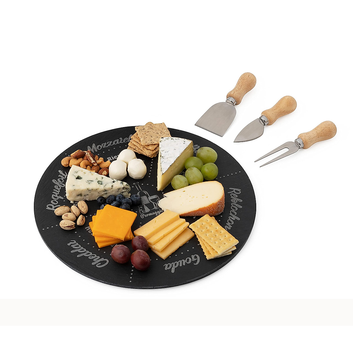 Permaggio 3 Knives and 11.7-inch Wine Pairing Cheese Board Set, Space Gray