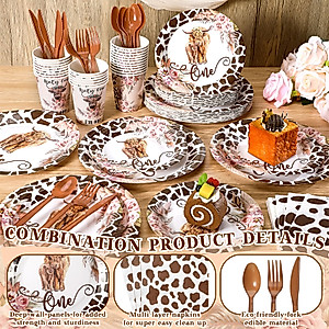 Tanlade 324 Pcs Highland Cow Birthday Decorations Birthday Party Supplies Serves 36 Baby Shower Dinner Plates Disposable Plates Cups and Napkins for Baby Shower Birthday Party Supplies