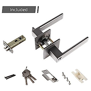 TooCust Square Front Door Handle with Lock, Heavy Duty Door Lock with Key, Grey Door Levers, Front Door Lock for Exterior/Interior, Left/Right Hand Reversible, 1 Pack