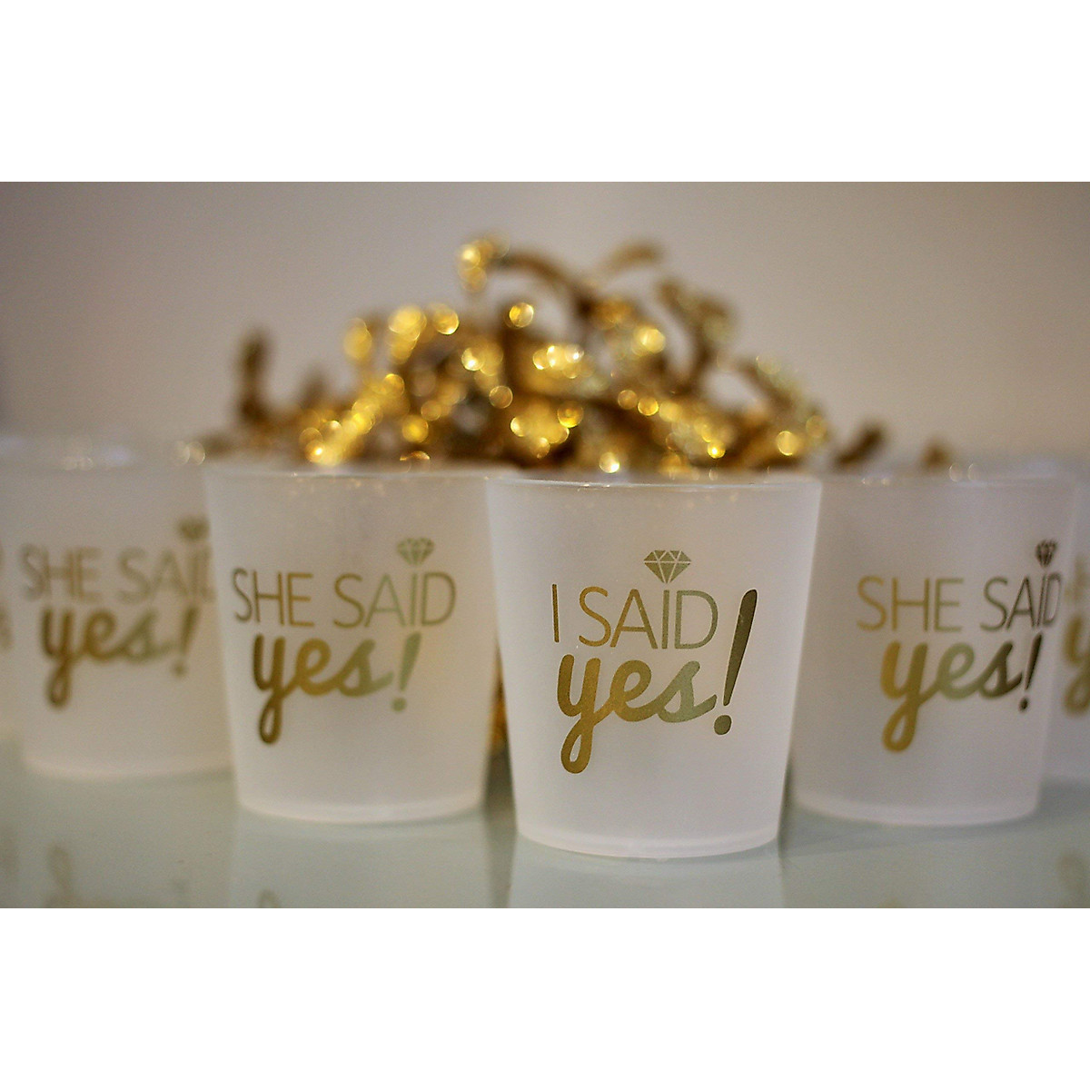 Breeze Moments Bridal 2oz. Shot Glasses, 'I Said Yes', 'She Said Yes', Frosted & Gold, 12-pack