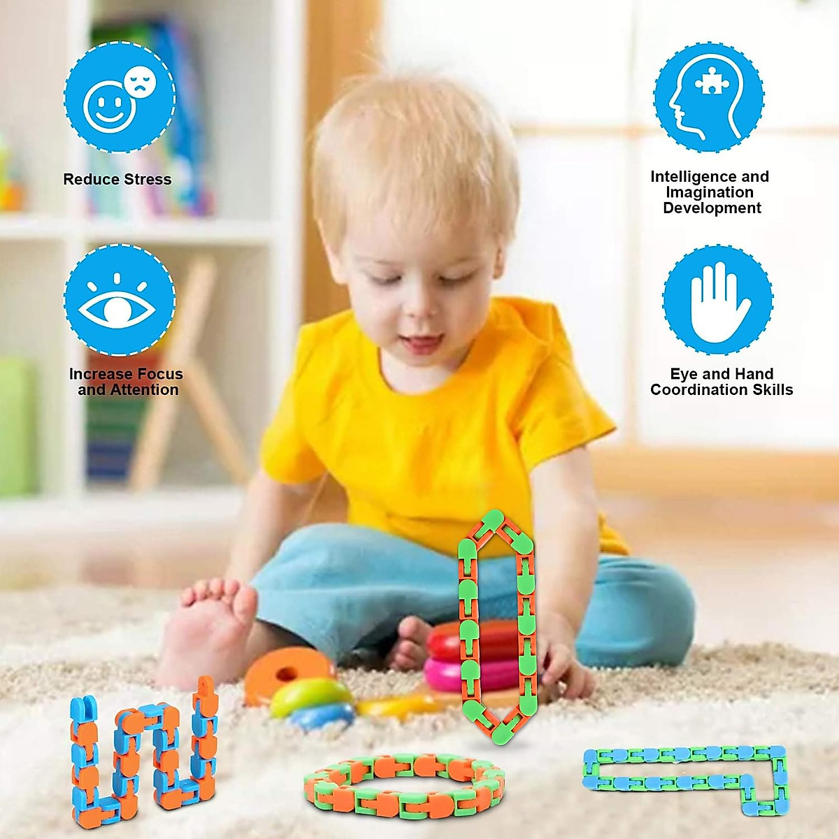 8Pcs Fidgets Wacky Tracks Fidget Toys for Kids Classroom Students School Prizes Gifts Sensory Autism Toys Snap Fidget Snake Click Toys for Adults Stress Relief ADD ADHD Autistic Keeps Fingers Busy