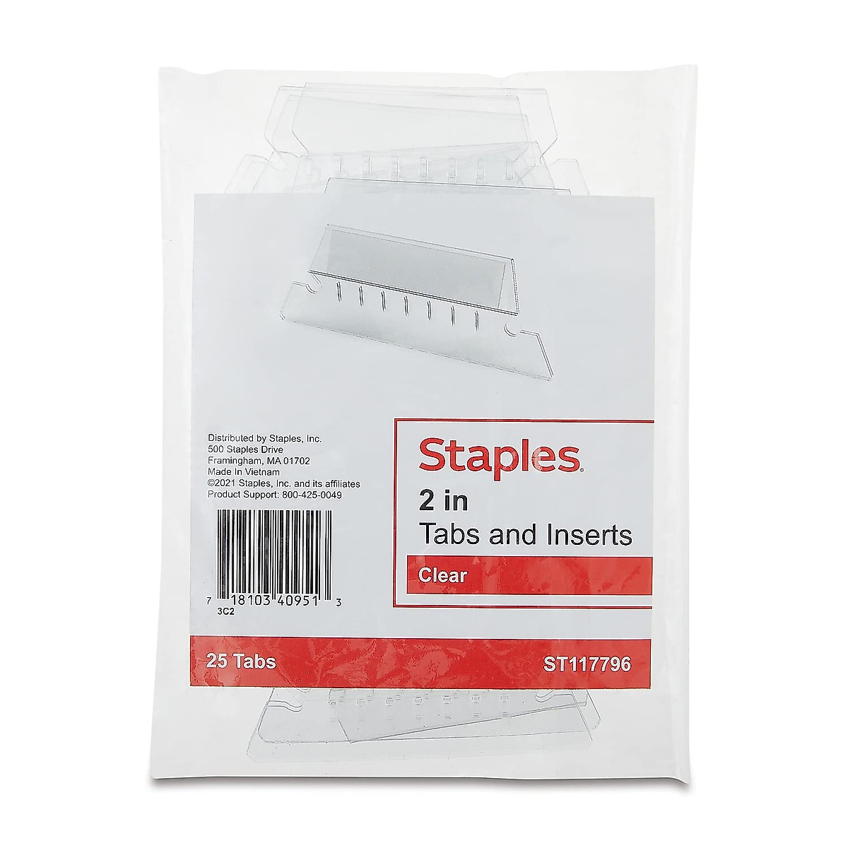 Staples 117796 Plastic Tabs, 2-Inch x 5/8-Inch Clear, 25/Pack