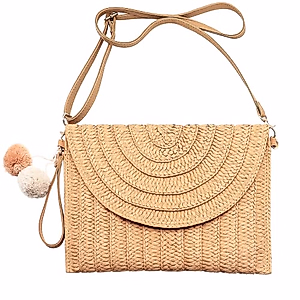 QRZEK Straw Crossbody Bag Straw Shoulder Bag Casual Beach Straw Handmade Bag for Women
