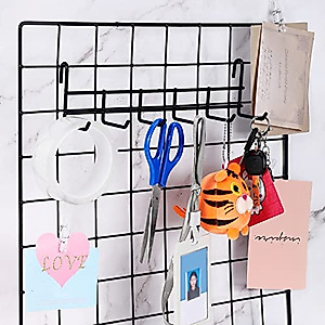 Coume Metal Grid Hooks Rack for Wall Grid Panel, 4 Pack Hanging Hooks for Wall Grid Storage and Display, Grid Wall Accessories Black Organizer for Wire Grid Wall