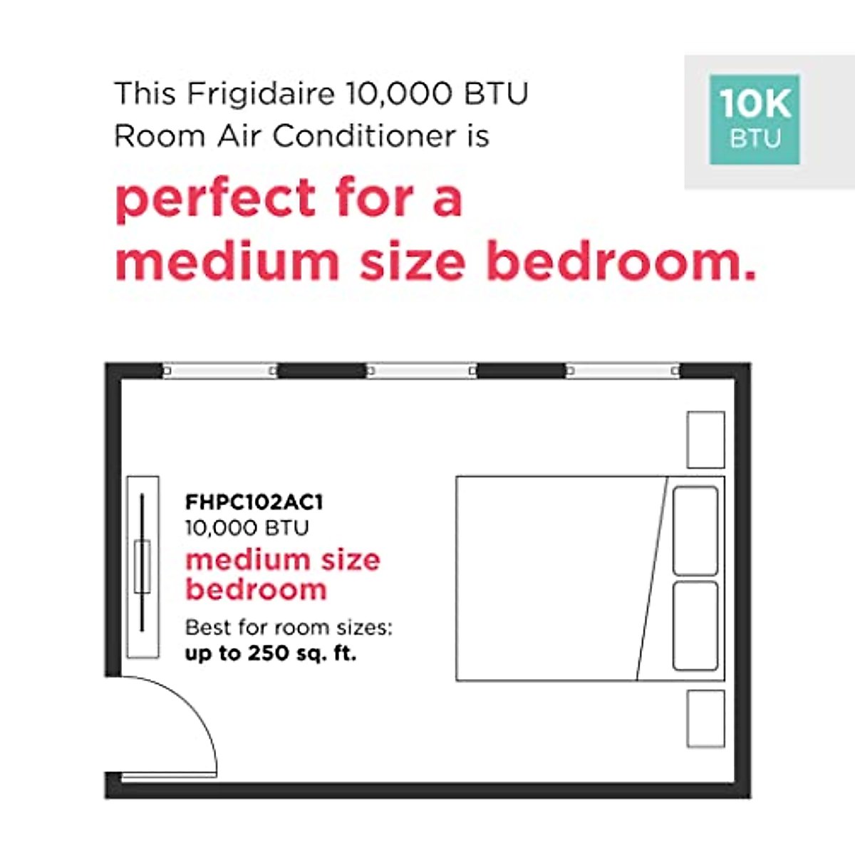 Frigidaire FHPC102AC1 Portable Room Air Conditioner, 10,000 BTU with Multi-Speed Fan, Dehumidifier Mode, Built-in Air Ionizer, Easy-to-Clean Washable Filter, in White