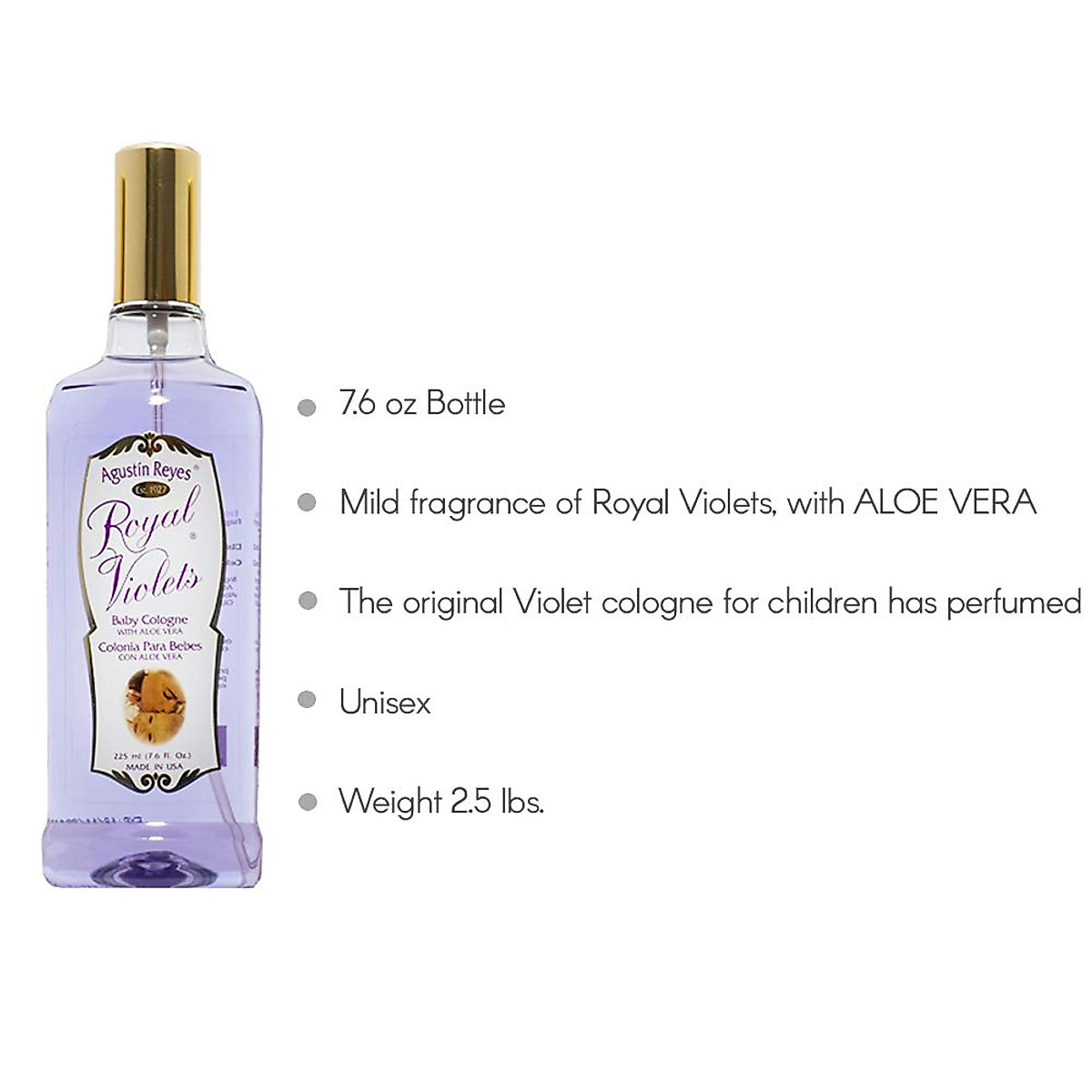 Royal Violets Baby Cologne. Clean, Mild and Long Lasting Fragrance. With Aloe Vera. 7.6 Fl Oz / 225 ml. Pack of 3