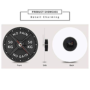 YUYANG Wall Clock 12 Inch No Pain No Gain 50Kg Barbell Modern Printed Acrylic Wall Clock Weight Lifting Dumbbell Bodybuilding Wall Watch Gym Decor Gift Sports Wall Clock