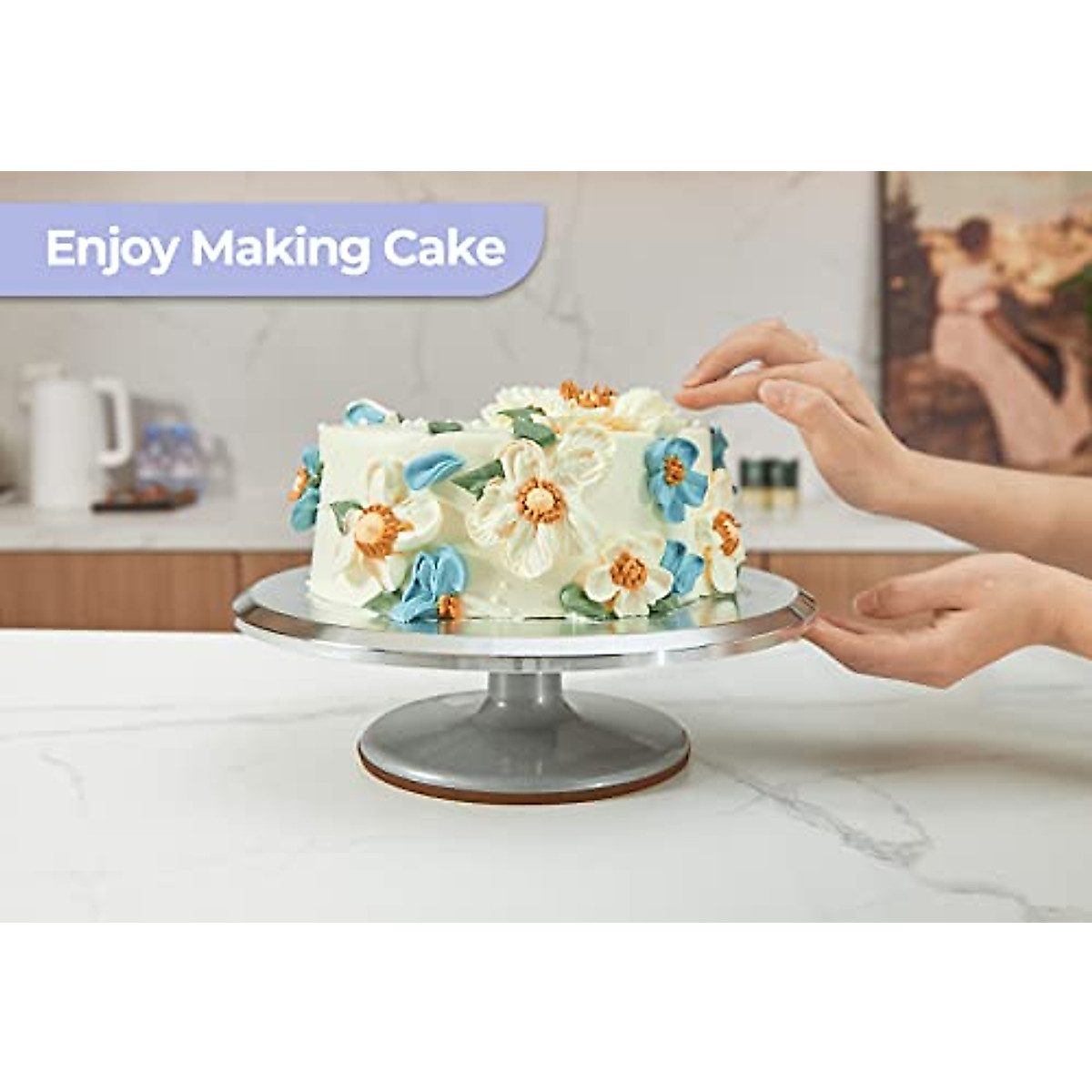 Cake Turntable, Ohuhu Aluminium 12'' Cake Decorating Kit Supplies Rotating Cake Stand Revolving Spinner Table Baking Kits with 2 Icing Spatula 3 Comb Icing Smoother Professional Lazy Susan Decor Gift