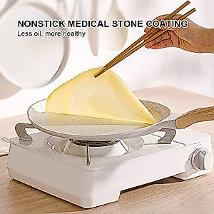 Bobikuke Nonstick Crepe Pan with Spreader, 10 Inch Dosa Pan Flat Pan, Tawa Tortilla Pan Induction Compatible - White