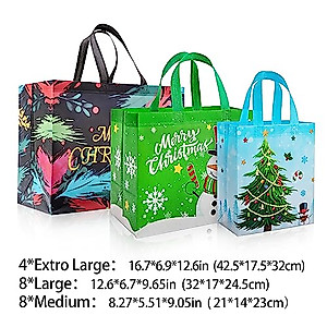YANGTE Christmas Gift Bags - 20 Pack Assorted Sizes With Handles, Reusable Tote Bags for Holidays