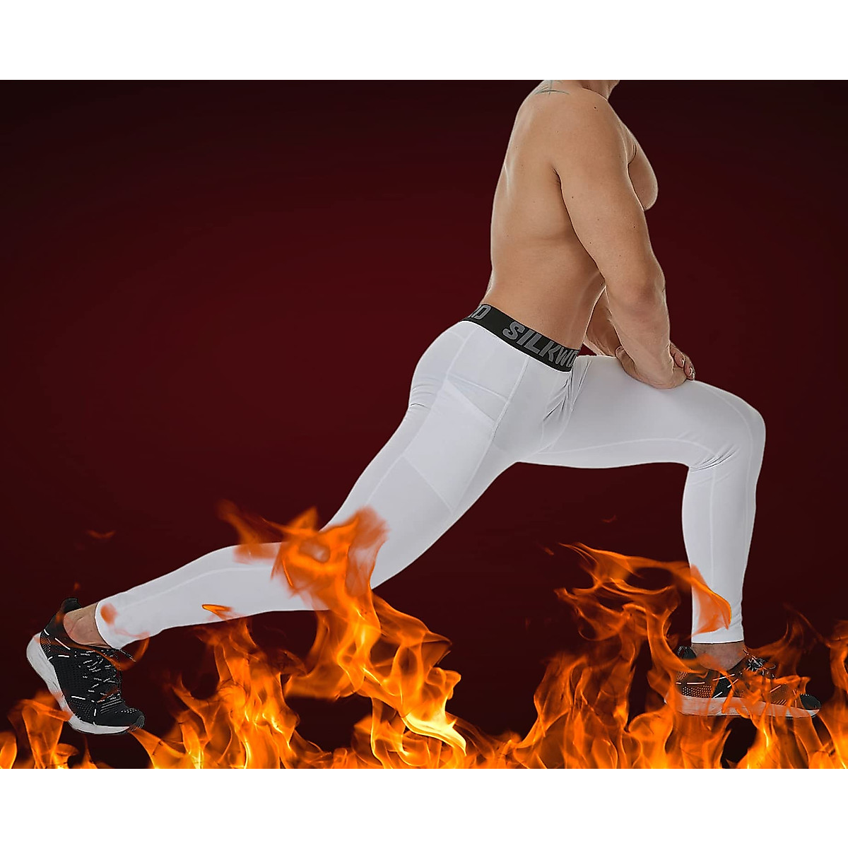 SILKWORLD Men's Thermal Underwear Compression Pants Fleece Lined Workout Leggings with Poackets Sports Yoga Baselayer,C3_Fleece Lined_3pack_Black,White,Navy Blue,Large