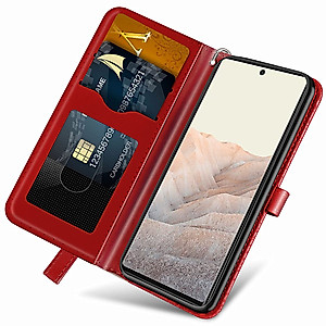 MEUPZZK for Google Pixel 6 Case, Wallet Case for Pixel 6 5G, Embossed Tree Premium PU Leather [Kickstand] [Card Slots] [Wrist Strap] [Folio Flip] [6.4 inch] Phone Cover for Pixel 6 (R-Red)