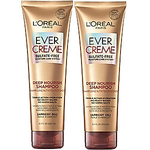 L'Oreal Paris EverCreme Sulfate Free Shampoo and Conditioner Kit for Dry Hair, Triple Action Hydration for Dry, Brittle or Color Treated Hair, with Apricot Oil, 8.5 Ounce, Set of 2