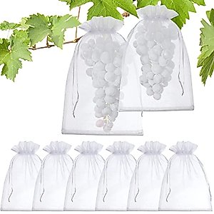 50 Pcs Fruit Protection Bags, 8x12 White Fruit Netting Bags for Fruit Trees Fruit Cover Mesh Bag with Drawstring, Netting Barrier Bags for Grapes Mango Fruit Trees Veggies Garden