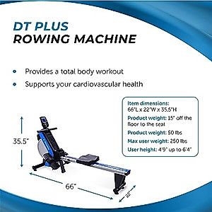 Stamina DT Plus Rowing Machine 1409 - Rower Machine with Smart Workout App - Rower Workout Machine with Dual Air and Magnetic Resistance - Up to 250 lbs Weight Capacity