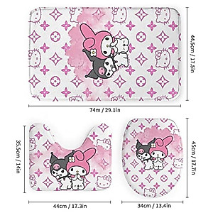 fmsnupz 4PCS Anime Shower Curtain Set, Cute Bathroom Decor with Non-Slip Rugs, Toilet Lid Cover and Bath Mat, Waterproof Fabric Shower Curtains with 12 Hooks, 70.8"x70.8"