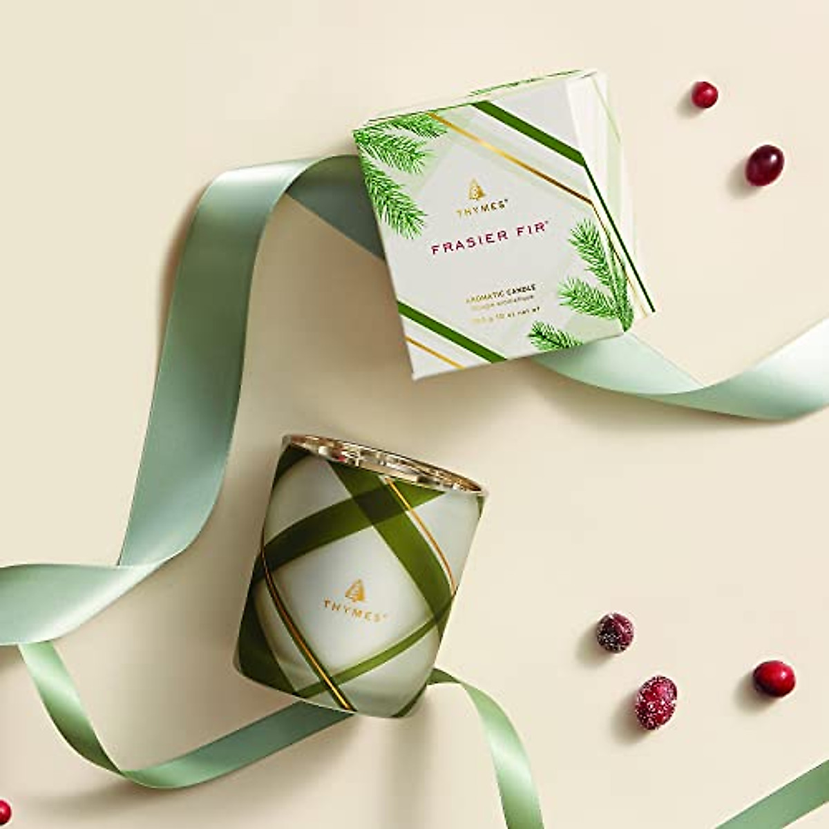 Thymes Frosted Plaid Frasier Fir Candle - 10 Oz Medium Jar Candle