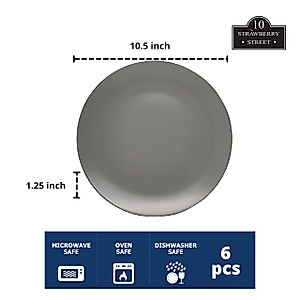 Two Tone Coupe 10.5” Dinner Plate Set Of 6, Black/Gray