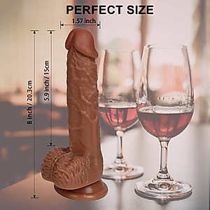 Realistic Silicone Dildo for Women: 8 Inch Soft Anal Dildo with Strong Suction Cup for Hands-Off Play, Body-Safe Material Dildo Adult Sex Toys for Female and Men