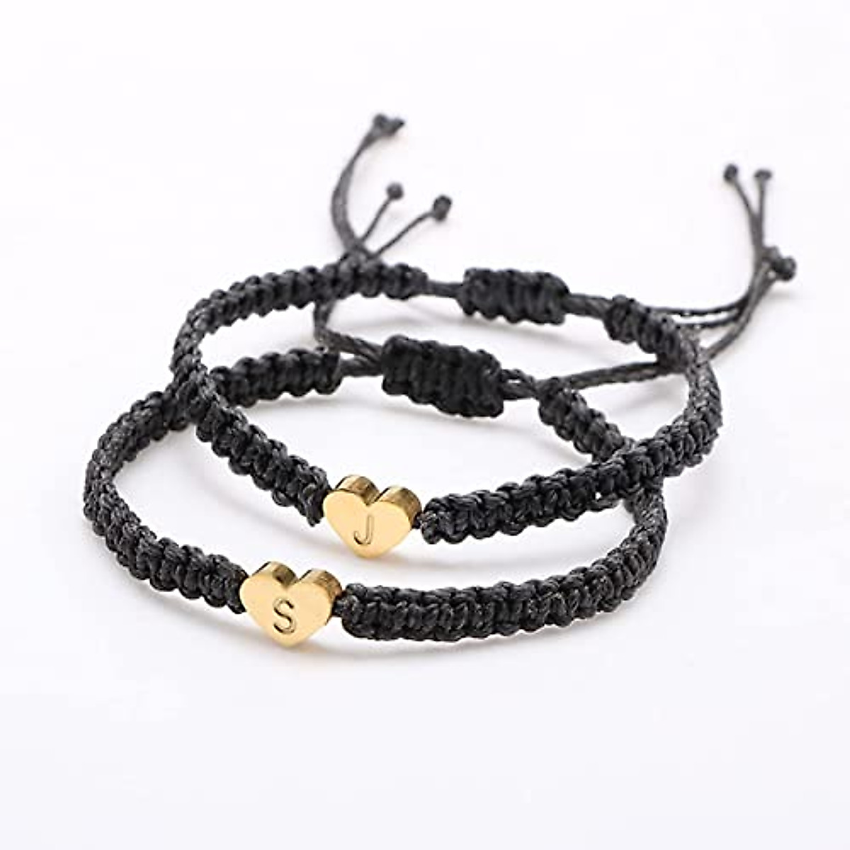 Personalized 26 Initial Bracelet Copper Heart Letter Woven Bracelet Dainty Heart Charm Bracelet Woven Bracelet for Men Women Girls Smart Watches (L, One Size)