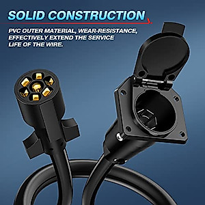 MICTUNING 7 Way Trailer Plug Socket Extension Cable - 7 Blade Trailer Wiring Connector Cord Wire 3ft 10-14 AWG