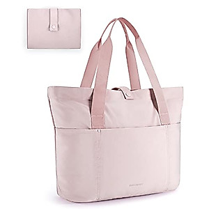 BAGSMART Tote Bag for Women, Foldable Tote Bag With Zipper Large Shoulder Bag Top Handle Handbag for Travel, Work (Pink)