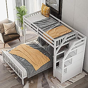 DEYOBED Twin Over Full Wooden Bunk Bed and Loft Bed Convetible with Storage Staircases for Kids Teens