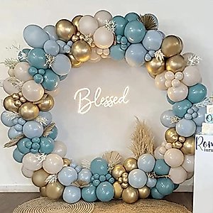 Dusty Blue Balloon Garland Arch Kit,152PCS Slate Blue Macaron Blue Metallic Chrome Gold White Sand Birthday Balloons for Baby Shower Bridal Shower Boho Wedding Party Backdrop Decoration