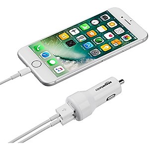 AmazonBasics Dual-Port USB Car Charger Adapter for Apple and Android Devices, 4.8 Amp, 24W, White