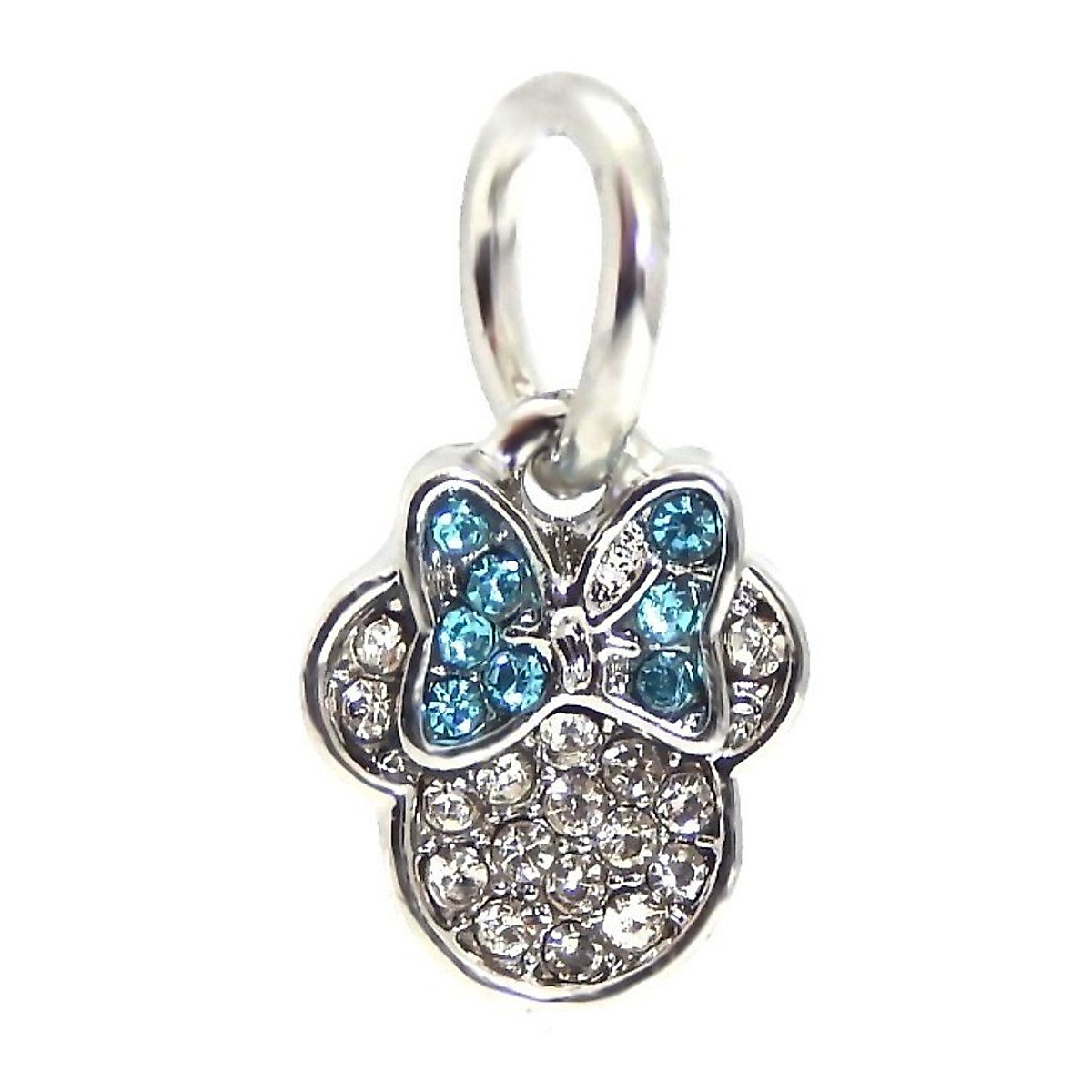Dangle Crystal Mouse with Blue Bow Charm Bead for Bracelets