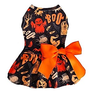 BOTEWO Halloween Dog Dress Lightweight Velvet Pets Clothes Cute Girl Doggies Dresses Outfits with Bow Tie Puppy Cat Holiday Cosplay Costume(XXS,Black)