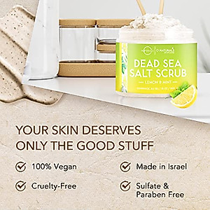 O Naturals Exfoliating Lemon Oil Dead Sea Salt Deep-Cleansing Face & Body Scrub. Anti-Cellulite Tones Helps Oily Skin, Acne, Ingrown Hairs & Dead Skin Remover. Essential Oils, Sweet Almond 18oz