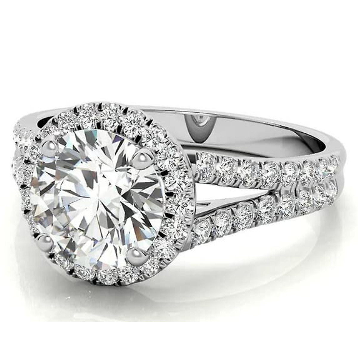 VIN GOL Round Brilliant 1.35 ctw VS2 Clarity, I Color Diamond Platinum Halo Ring