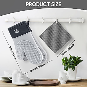 Oven Mitts, Heat Resistant Silicone Oven Mitt with Soft Cotton Lining 2 Pack Oven Mitts and Pot Holders Sets Perfect for BBQ, Baking and Cooking