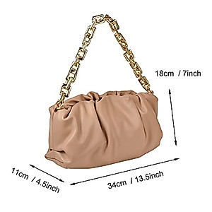 Eiyye Dumpling Purse Leather, Ruched Hobo Handbag, Buttery Soft Cloud Bag, Chain Purse Brown Dumpling Bag for Women