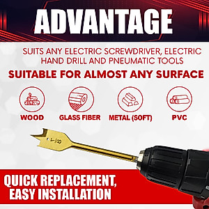 wesleydrill 6PCS Spade Drill Bit Set Paddle Flat Bits 3/8"-1" Flat Wood Hole Cutter Fit for Most Types of Wood as Well as Fiberglass