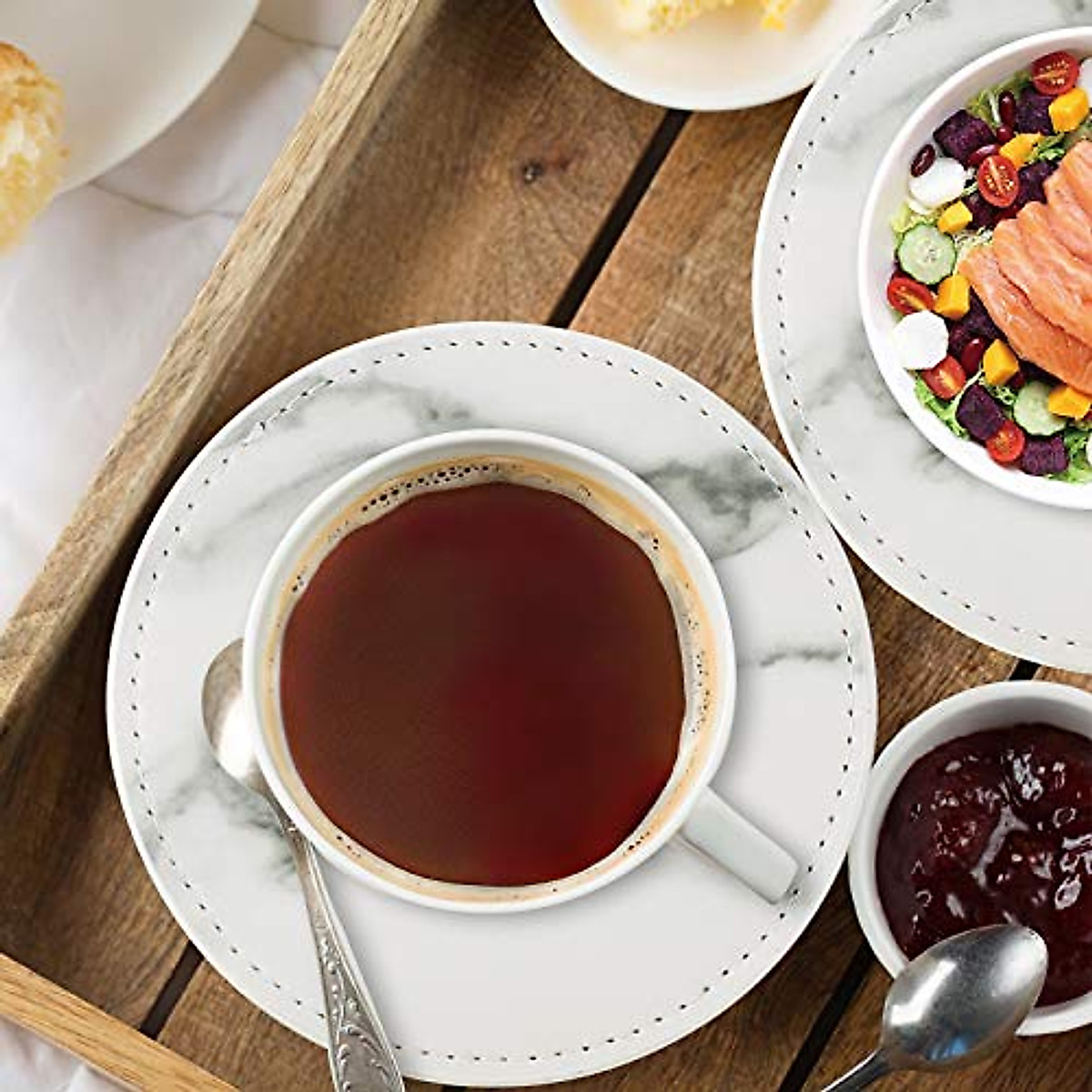 Leather Coasters for Drinks with Holder Set of 6, Coasters for Drinks,Marble and Waterproof Coasters Table Protective Non-Slip Pads, Round Cup Mat for Home and Kitchen