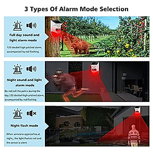 Solar Sound & Strobe Light Alarm with Motion Detector and Remote Controller 120db Sound Security Siren Light IP67 Waterproof 24 Hours+4 Mode for Home, Farm,Barn,Villa,Yard,Garden