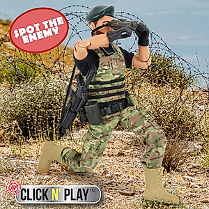 Click N' Play Military Green Beret Elite Force Swat, 12-Inch Action Figures | Fake Gun, Army Stuff, Clothes, Kids Toy, Costume Set | Army Figure, Soldier, Police Officer, World Peacekeepers, Men Toys