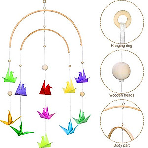 Nursery Mobile Crib Bed Bell Ceiling Wooden Wind Chime Hanging DIY Wooden Frame Ornaments Handmade Kit for Infant Toys Nursing Accessories Nurse Charms (Semi-Circular)
