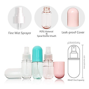 SMARTOWN 3 Pcs 1.5oz/40ml Fine Mist Spray Bottle for Travel and Home, Empty Mini Portable Cosmetic Atomizer, Small Refillable Liquid Containers for Alcohol, Hand Sanitizer, Perfume (3 Colors Pack)