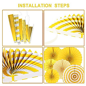 LRCXL 12PCS Party Hanging Paper Fans Set, Fiesta Round Pattern Paper Garlands Decoration Party Supplies for New Year Baby Shower Birthday Wedding Graduation Events Accessories (Yellow)