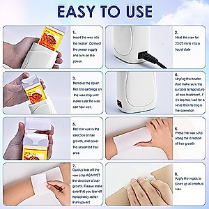 Xaninp Roll On Wax Kit, Wax Roller Kit for Sensitive Skin, Soft Wax Heater with 2 Cartridge Refill,10 Wipes and 100 pcs Wax Strips