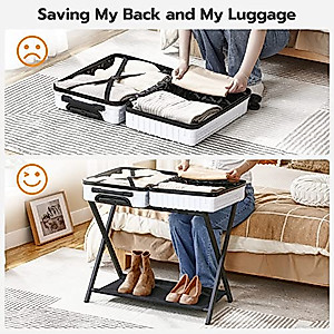 HOOBRO Folding Luggage Racks, Set of 2, Metal Suitcase Stands with Fabric Storage Shelf for Guest Room, 25.4 x 16.5 x 24.2 Inches, Holds up to 100 lb, Closet, Hotel, Bedroom, Black BK05XLP201